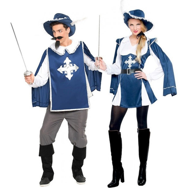Vestiti di Carnevale di coppia Moschettieri blu online