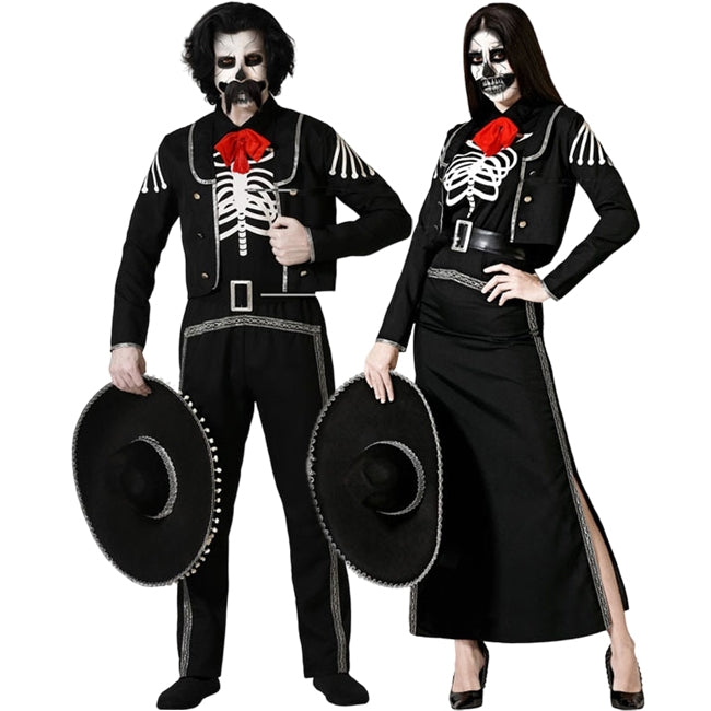 Vestiti di Carnevale di coppia Scheletri messicani scuri online